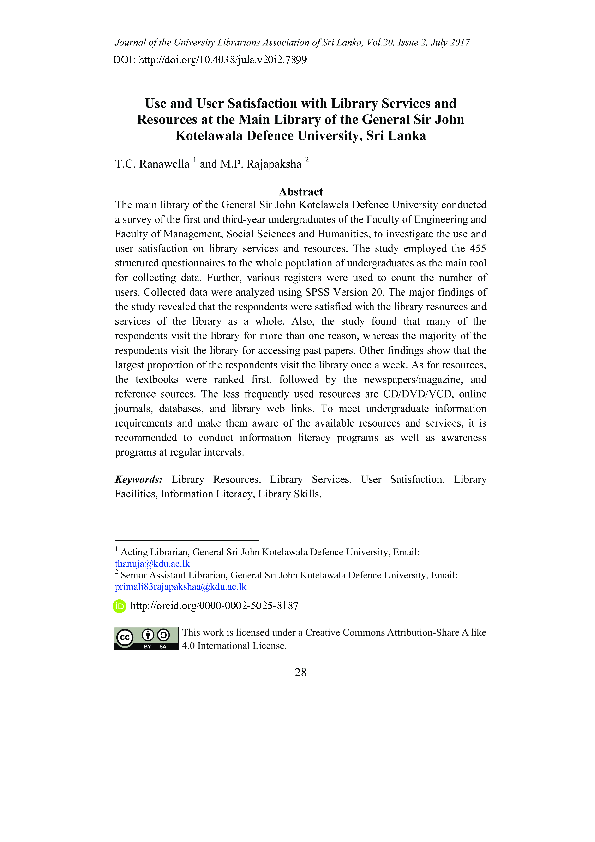 (PDF) Use and user satisfaction with library services and resources at the main library of the ...