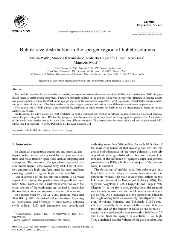 (PDF) Bubble size distribution in the sparger region of bubble columns