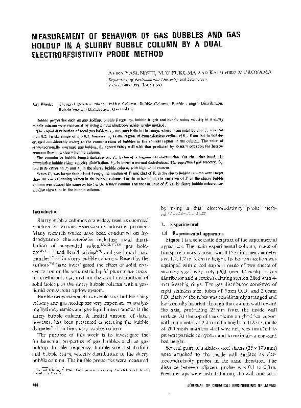 (PDF) Measurement of behavior of gas bubbles and gas holdup in a slurry bubble column by a dual ...