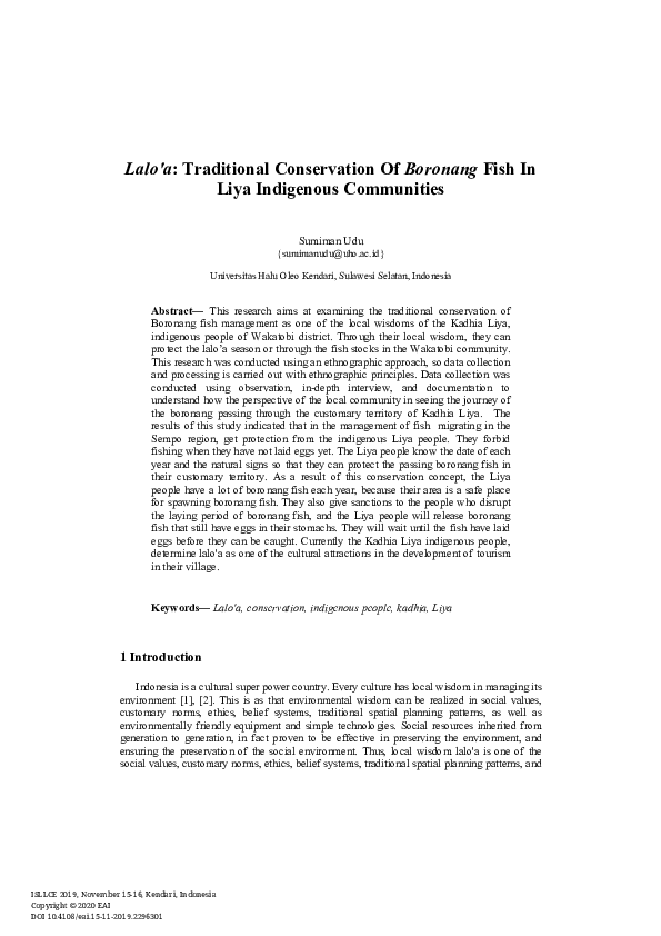 (PDF) Lalo'a: Traditional Conservation Of Boronang Fish In Liya ...