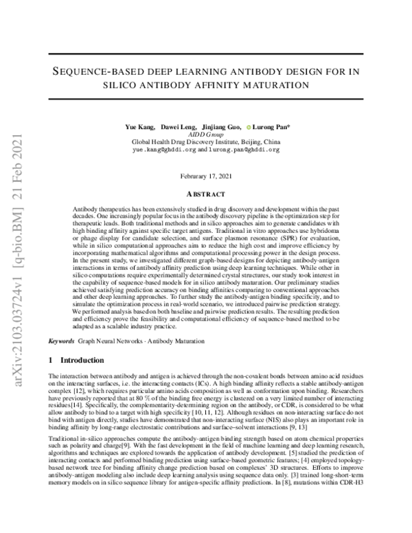 (PDF) Sequence-based deep learning antibody design for in silico antibody affinity maturation