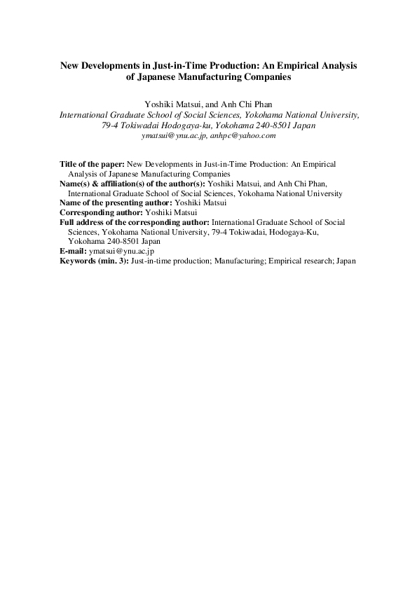 (PDF) New Developments in Just-inTime Production : An Empirical ...