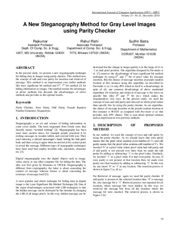 (PDF) A New Steganography Method for Gray Level Images using Parity Checker
