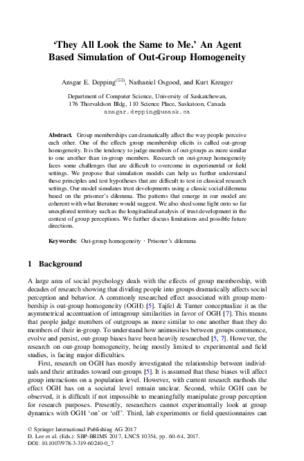 (PDF) They All Look the Same to Me.' An Agent Based Simulation of Out ...