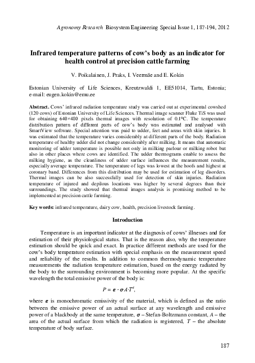 (PDF) Infrared temperature patterns of cow's body as an indicator for ...