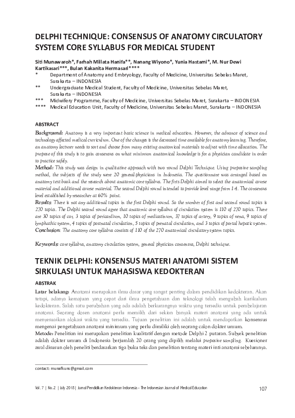 (PDF) Delphi Technique: Consensus of Anatomy Circulatory System Core ...