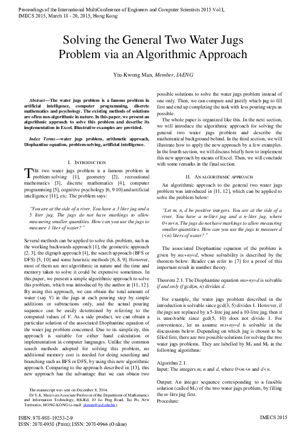 (PDF) Solving the General Two Water Jugs Problem via an Algorithmic ...