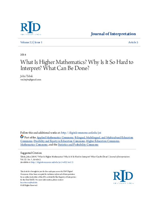 (PDF) What Is Higher Mathematics? Why Is It So Hard to Interpret? What ...