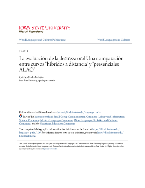 (PDF) La evaluación de la destreza oral: Una comparación entre cursos ...