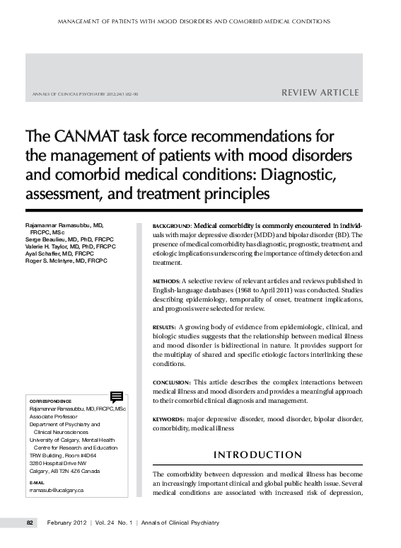 (PDF) The CANMAT task force recommendations for the management of ...