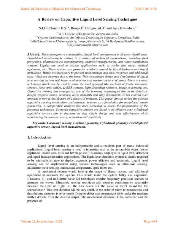 (PDF) A Review on Capacitive Liquid Level Sensing Techniques