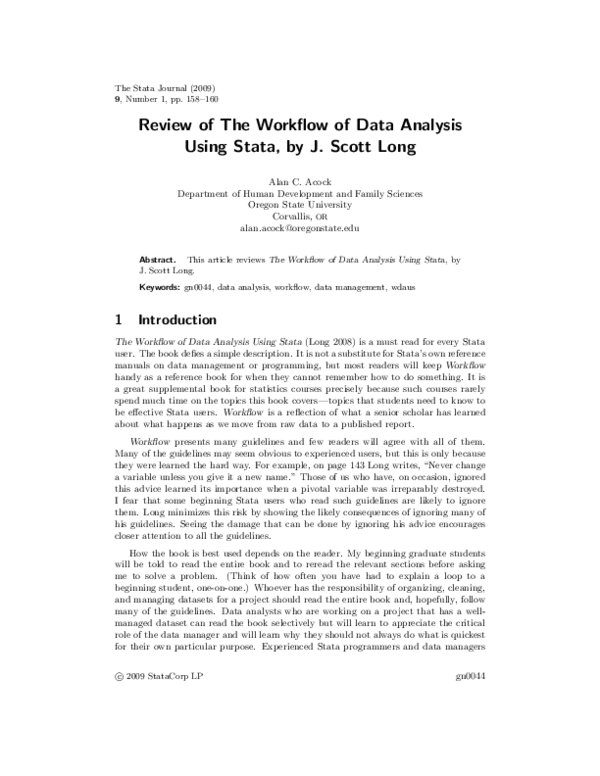 (PDF) Review of the Workflow of Data Analysis Using Stata, by J. Scott Long