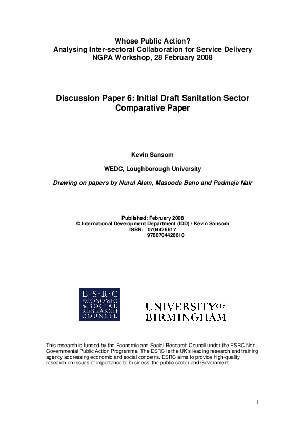 (PDF) Initial Draft Sanitation Sector Comparative Paper