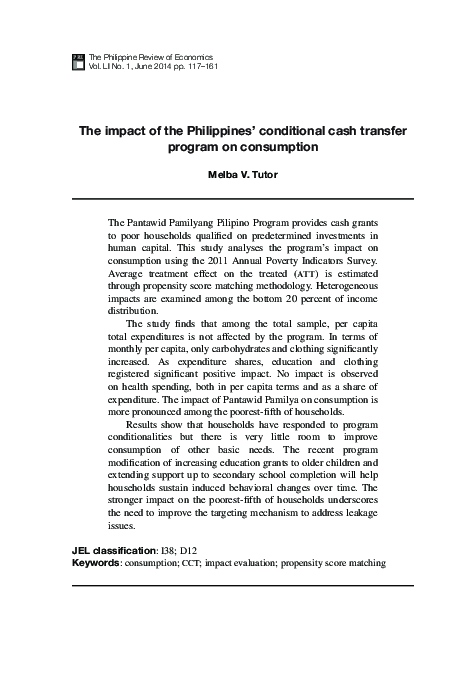 (PDF) The impact of Philippines' conditional cash transfer program on ...