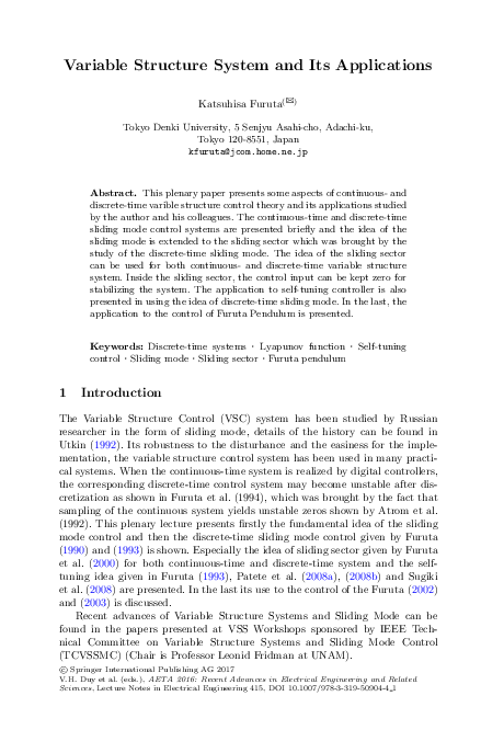 (PDF) Variable Structure System and Its Applications