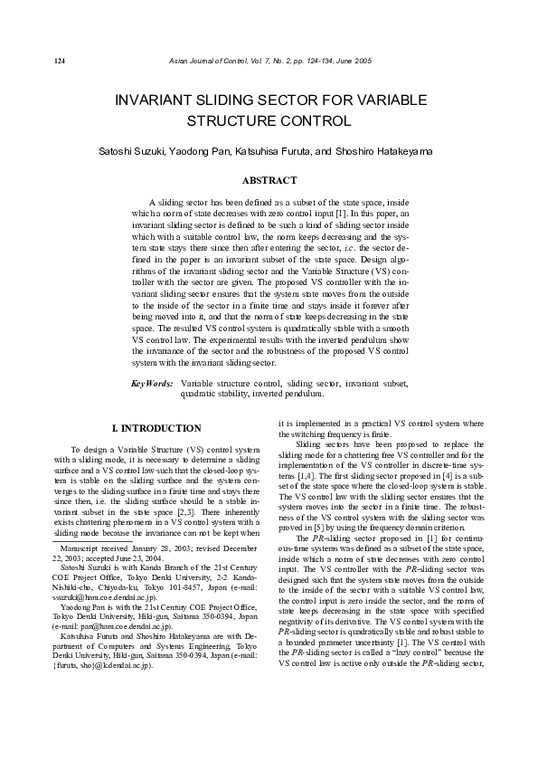 (PDF) Invariant Sliding Sector for Variable Structure Control
