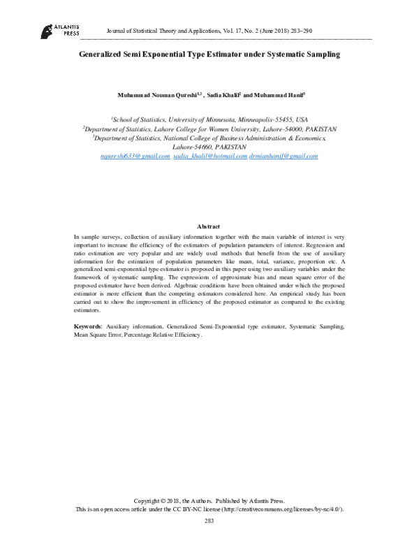 Pdf Generalized Semi Exponential Type Estimator Under Systematic Sampling
