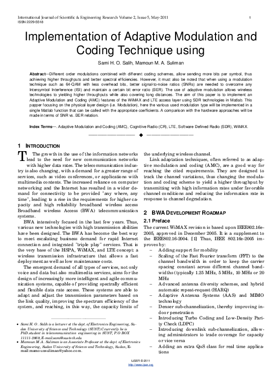 (PDF) Implementation of Adaptive Modulation and Coding Technique using
