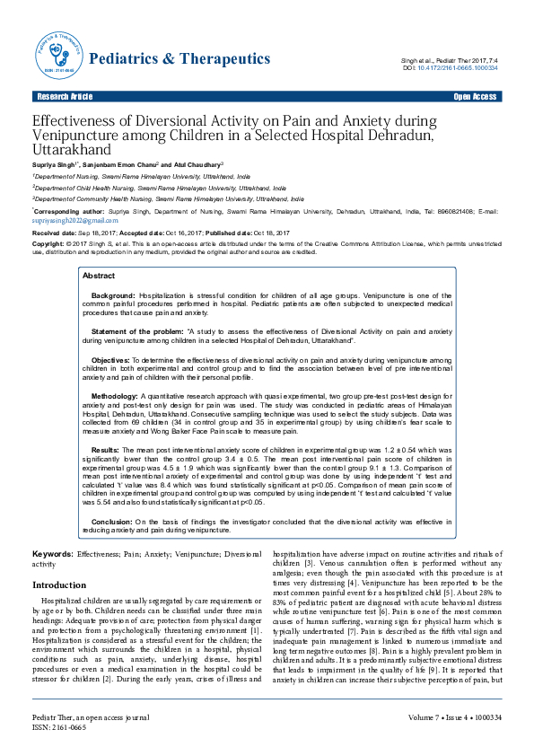 (PDF) Effectiveness of Diversional Activity on Pain and Anxiety during ...