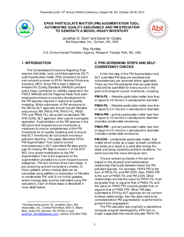 (PDF) Epa's Particulate Matter (PM) Augmentation Tool: Automating ...