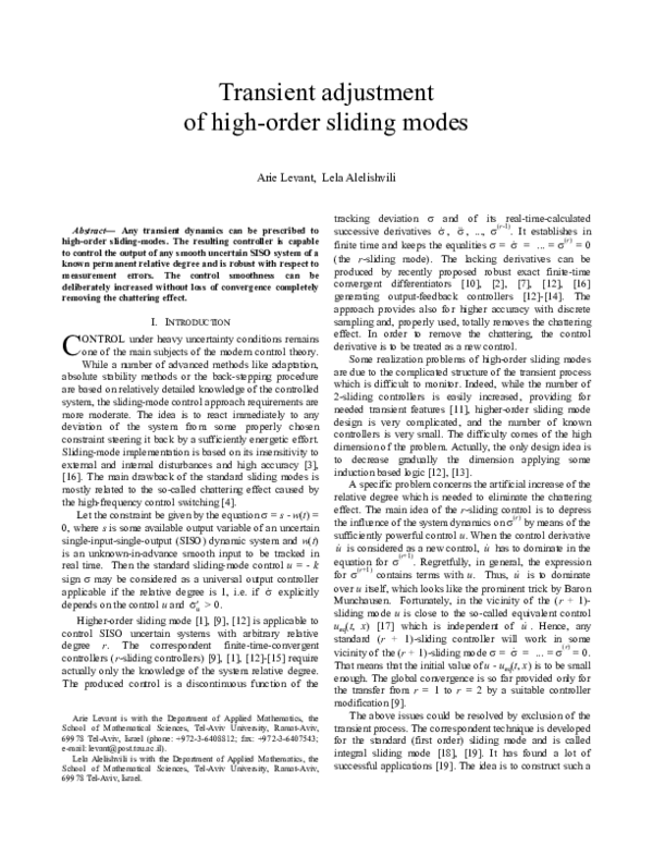 (PDF) Transient adjustment of high-order sliding modes