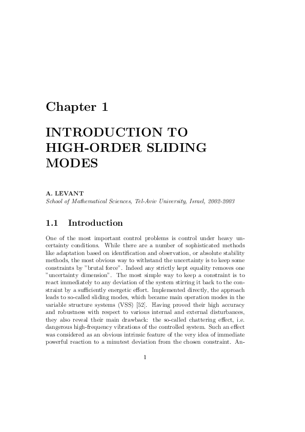 (PDF) Chapter 1 INTRODUCTION TO HIGH-ORDER SLIDING MODES