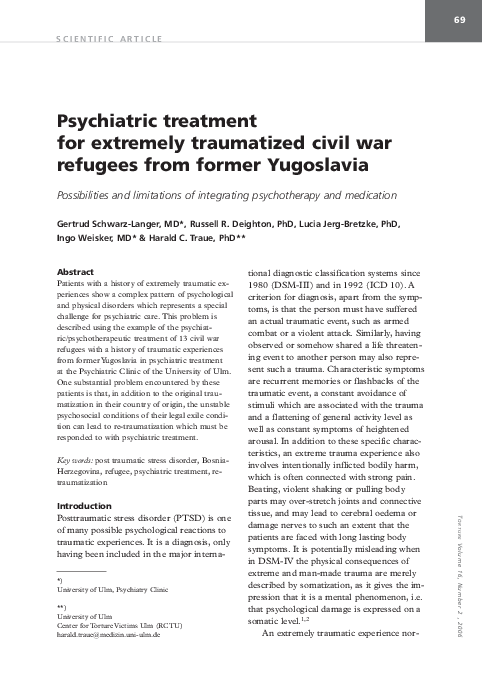 (PDF) Psychiatric Care for Civil War Refugees' Trauma