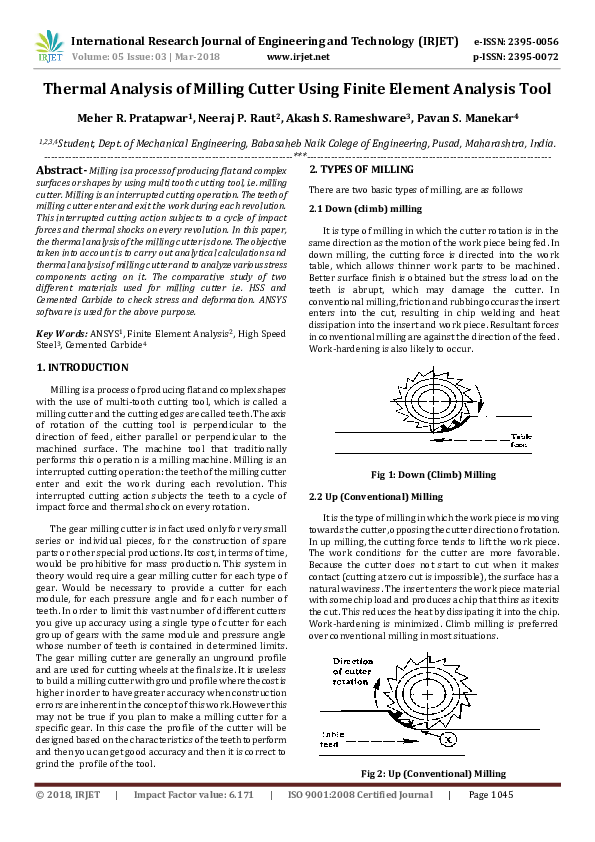 Pdf Thermal Analysis Of Milling Cutter Using Finite Element Analysis Tool