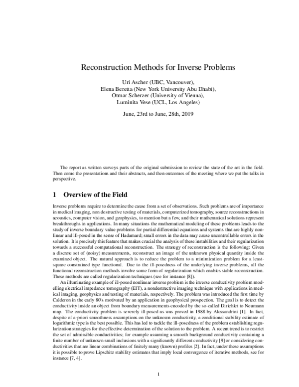 (PDF) Reconstruction Methods for Inverse Problems