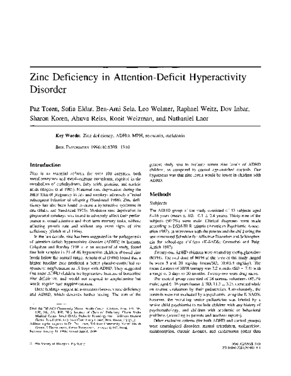 (PDF) Zinc deficiency in attention-deficit hyperactivity disorder