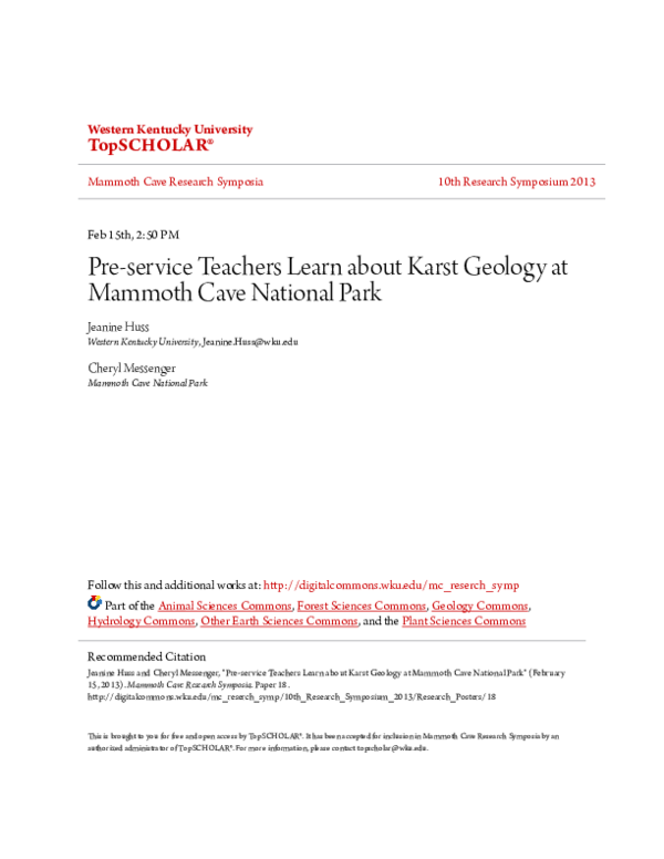 (PDF) Pre-service Teachers Learn about Karst Geology at Mammoth Cave ...
