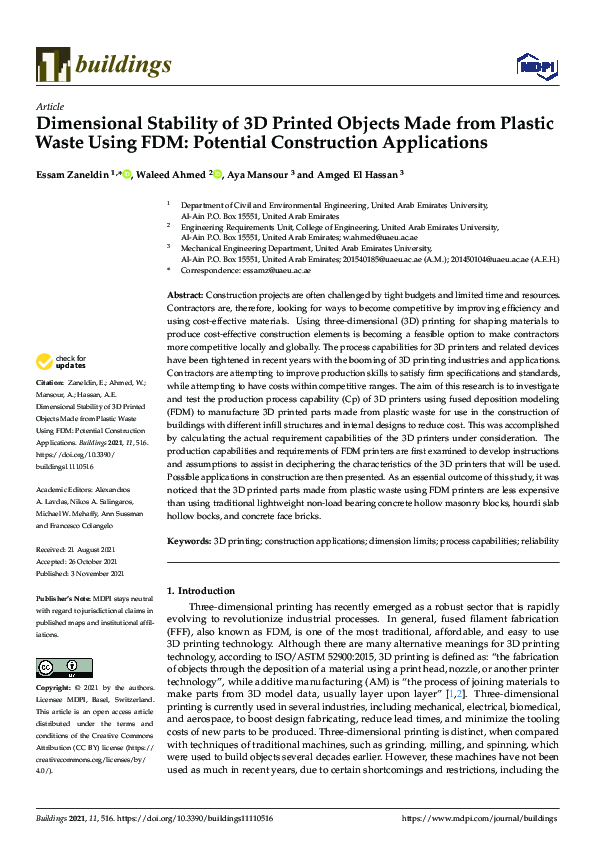 (PDF) Dimensional Stability of 3D Printed Objects Made from Plastic ...
