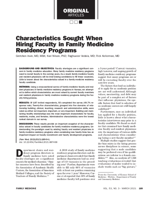 (PDF) Characteristics Sought When Hiring Faculty in Family Medicine ...