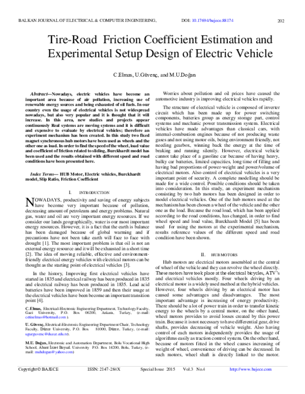 Pdf Tire Road Friction Coefficient Estimation And Experimental Setup Design Of Electric Vehicle