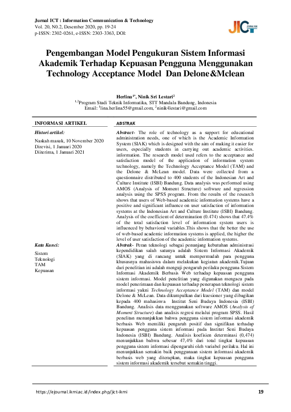 (PDF) Pengembangan Model Pengukuran Sistem Informasi Akademik Terhadap Kepuasan Pengguna ...