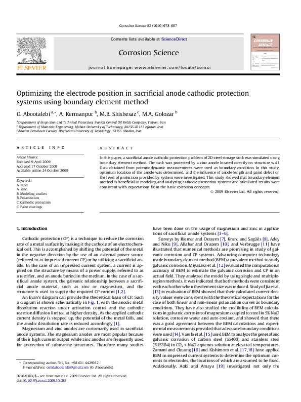 (PDF) Optimizing the electrode position in sacrificial anode cathodic ...