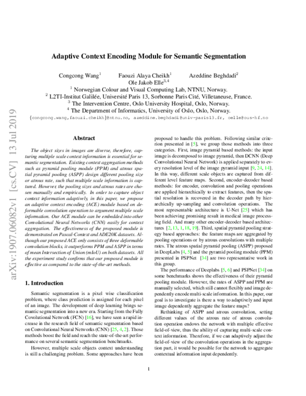 (PDF) Adaptive context encoding module for semantic segmentation