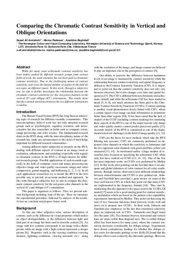 (PDF) Chromatic Contrast Sensitivity: Vertical vs. Oblique