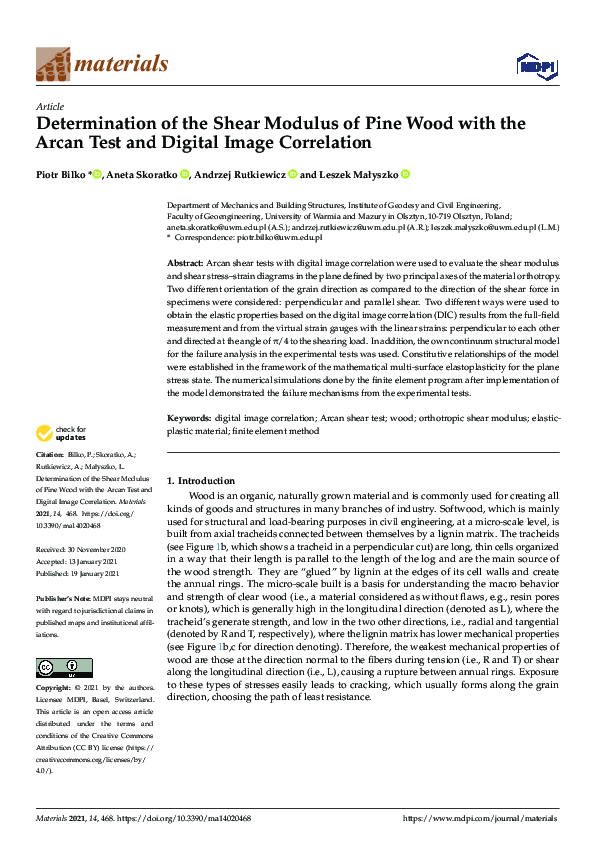 (PDF) Determination of the Shear Modulus of Pine Wood with the Arcan ...