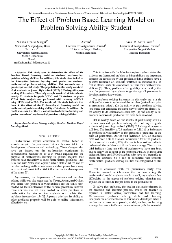 (PDF) The Effect of Problem Based Learning Model on Problem Solving ...