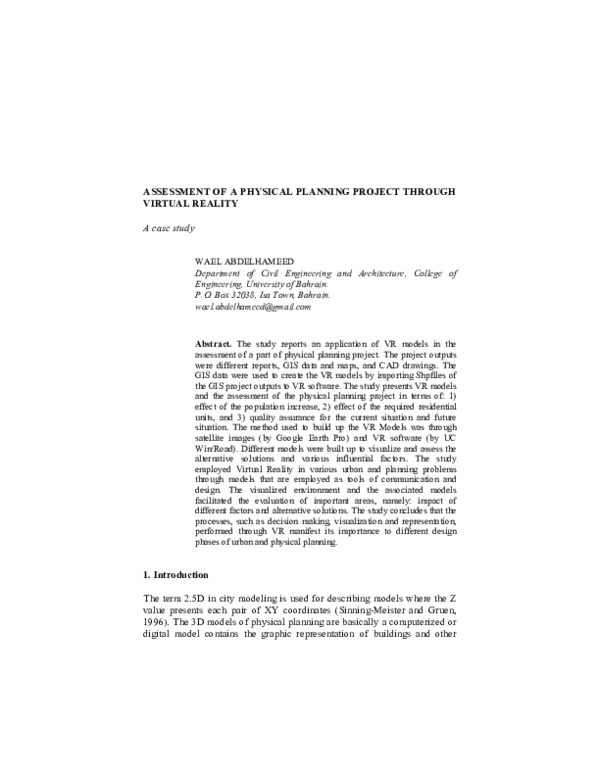 (PDF) Assessment of a Physical Planning Project through Virtual Reality ...
