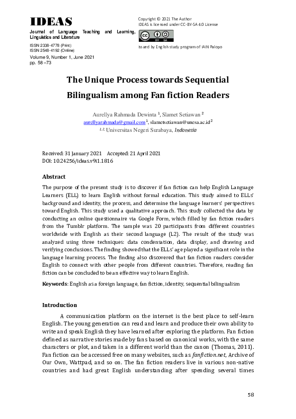 (PDF) The Unique Process towards Sequential Bilingualism among Fan ...