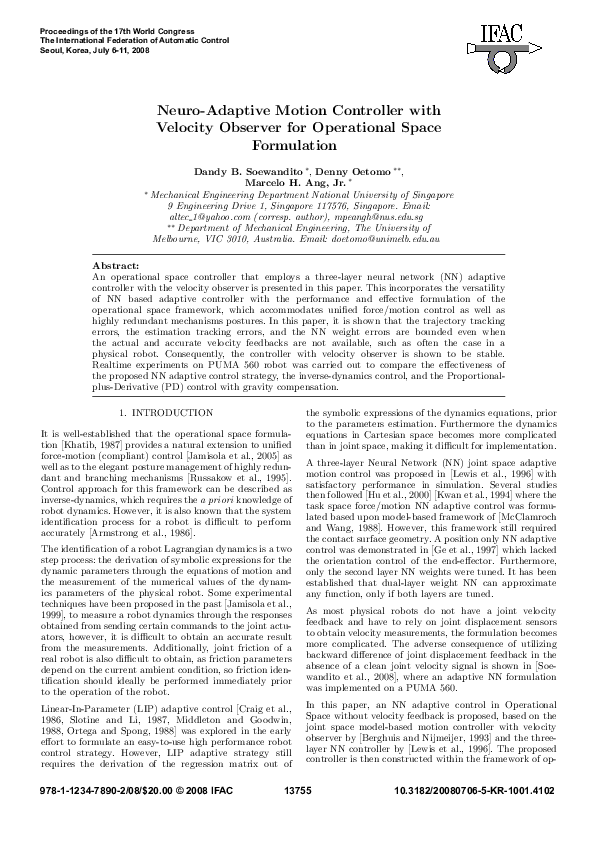 (PDF) Neuro-Adaptive Motion Controller with Velocity Observer for ...