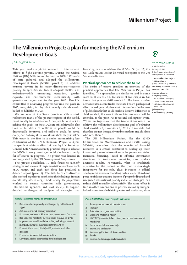 (PDF) The millennium project: a plan for meeting the millennium ...