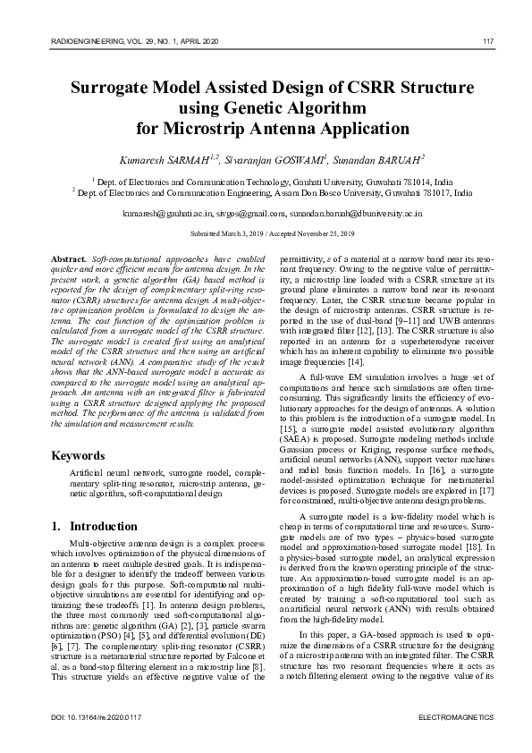 Pdf Surrogate Model Assisted Design Of Csrr Structure Using Genetic Algorithm For Microstrip