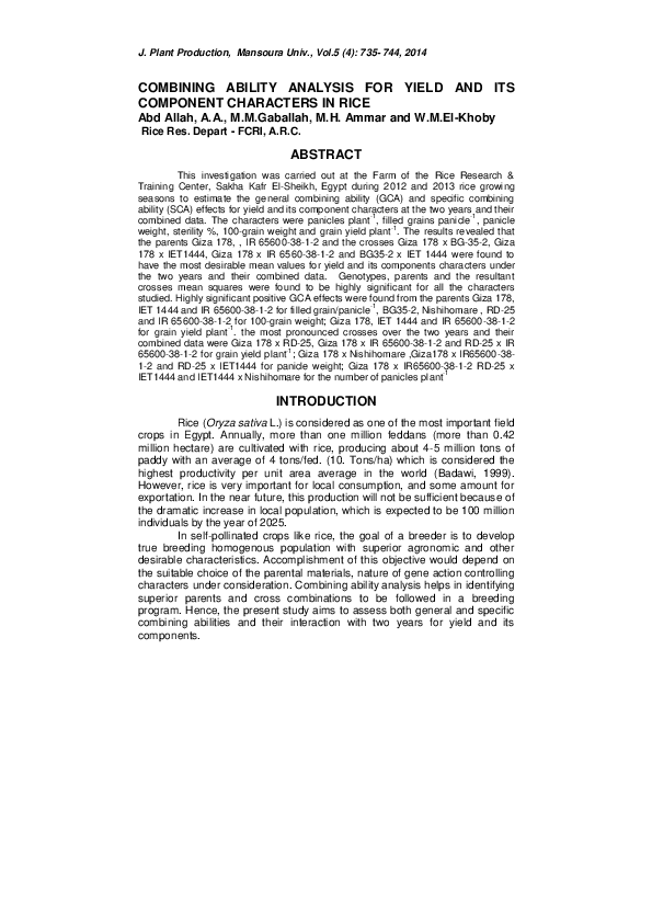 (PDF) Combining Ability Analysis for Yield and its Component Traits in High Altitude Maize (Zea ...