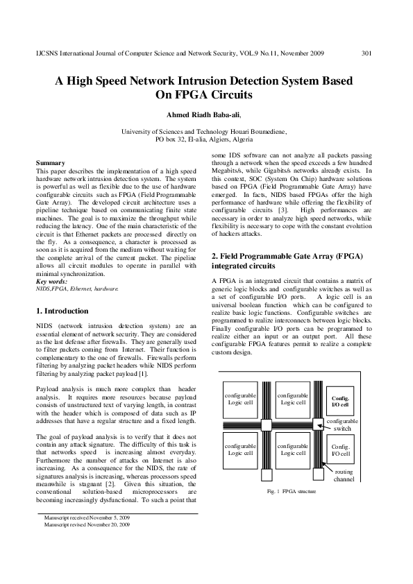 (PDF) A High Speed Network Intrusion Detection System Based On FPGA Circuits