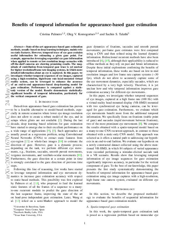 (PDF) Benefits of temporal information for appearance-based gaze estimation