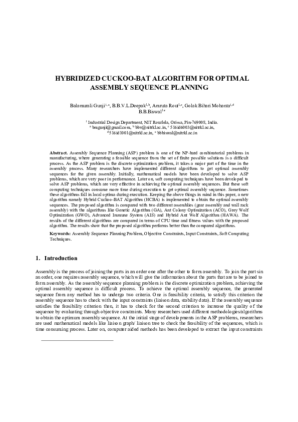 (PDF) Hybridized Cuckoo-Bat Algorithm for Optimal Assembly Sequence Planning