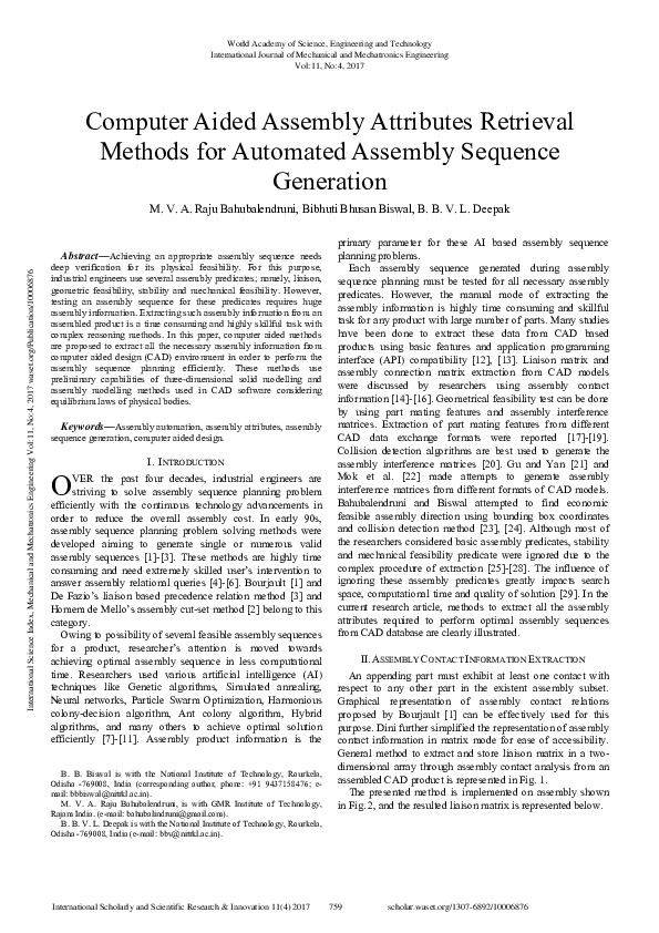 Pdf Computer Aided Assembly Attributes Retrieval Methods For 7014